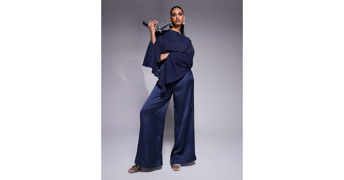 ASOS Chiffon Satin Mix Wide Leg Jumpsuit With Exaggerated Sleeves in ...