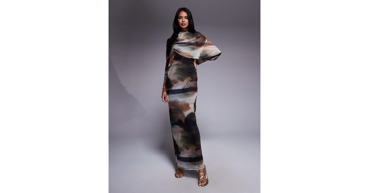 DASKA Over The Shoulder Cape Maxi Dress | Lyst