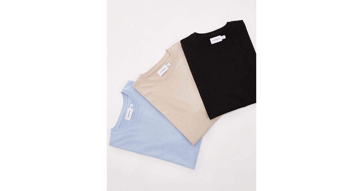 TOPMAN 3-pack Regular Fit T-shirts in Blue for Men | Lyst