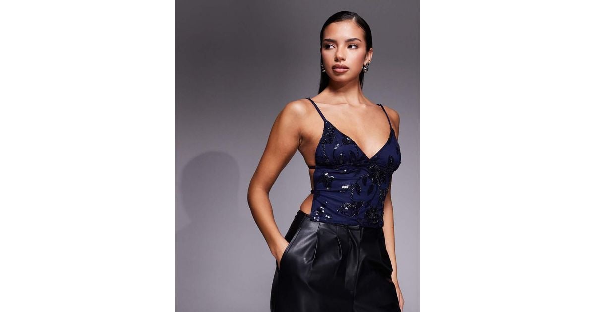 Edikted Pia Equin Floral Backless Top in Blue | Lyst UK
