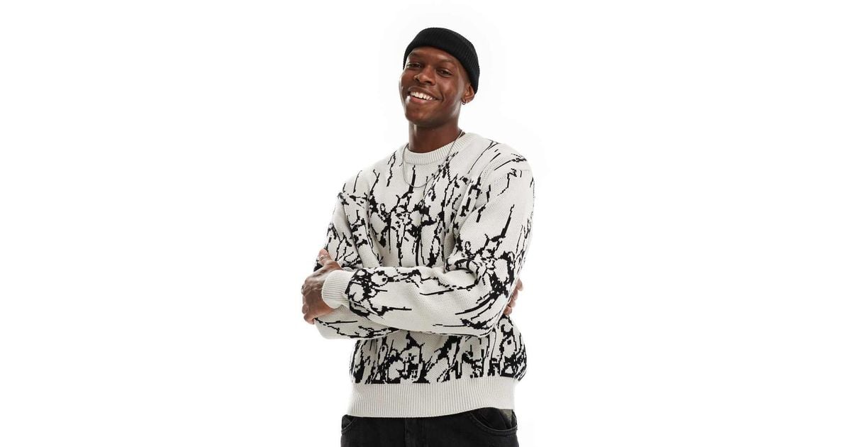 Weekday Emilio Jumper With Black Pattern Jacquard Graphic in White for ...