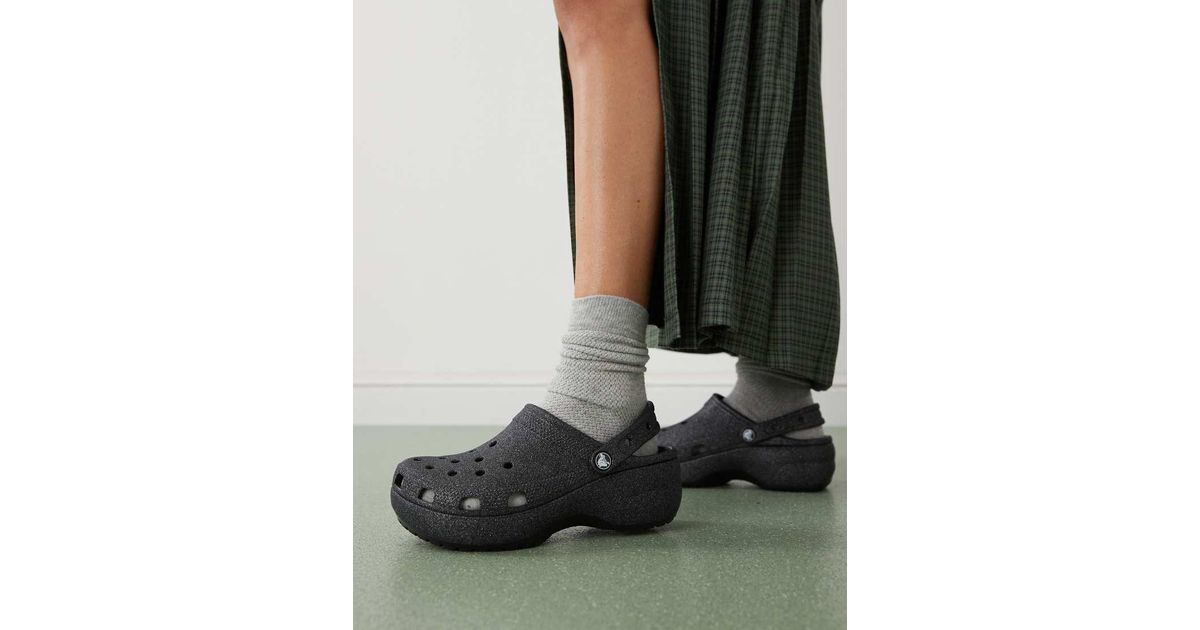 Crocs™ Croc Classic Platform Glitter Clogs in Black | Lyst UK