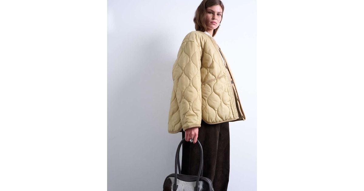TOPSHOP Double Layer Fronted Liner Jacket in Natural | Lyst UK