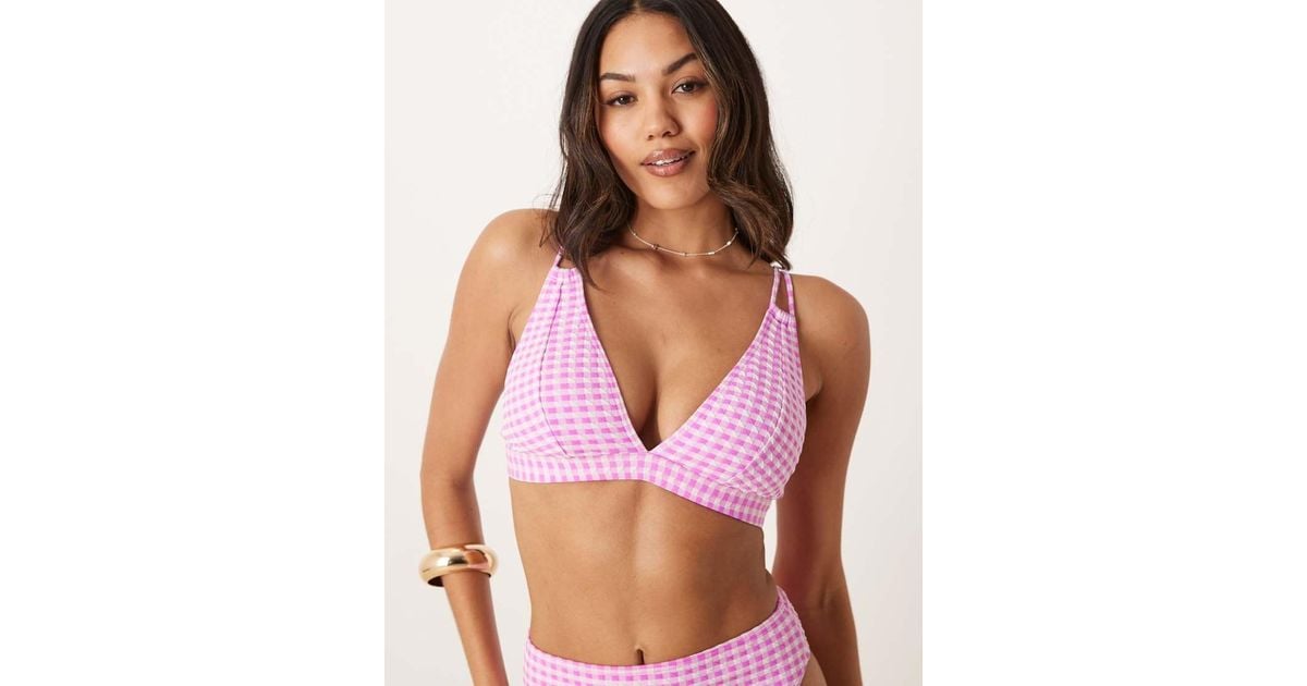 Peek & Beau Fuller Bust Textured Gingham Bikini Top in Purple | Lyst UK