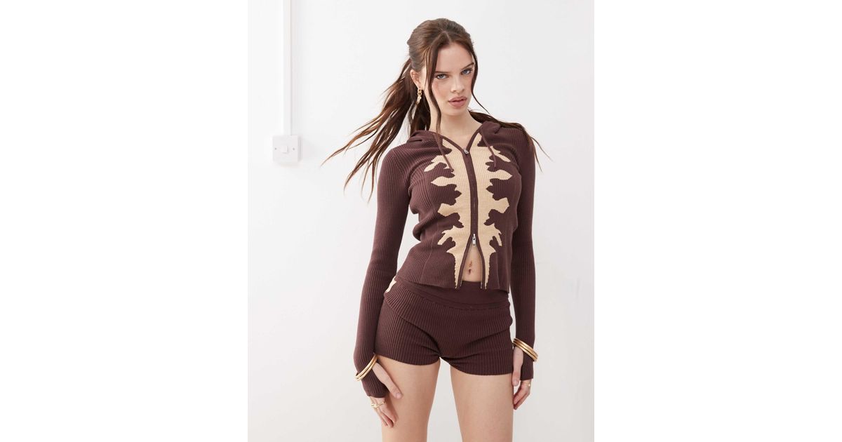 The Kript Cow Print Micro Mini Knit Shorts in Brown | Lyst