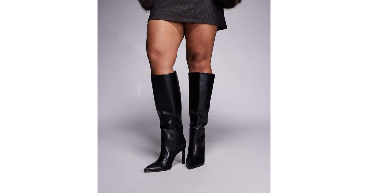 ASOS Curve Charmed Heeled Knee Boots in Black | Lyst UK