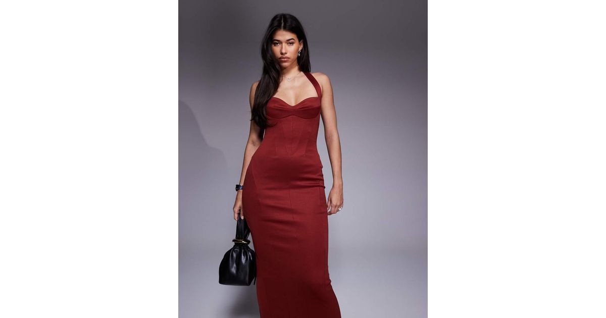 ASOS Structu Corseted Midi Dress in Red | Lyst UK