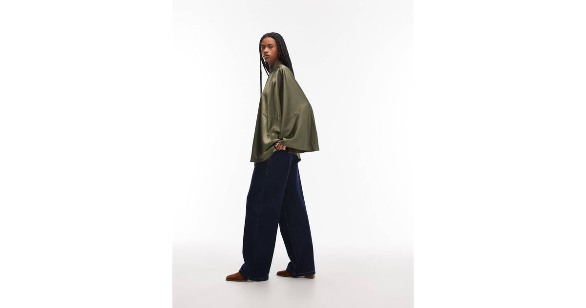 ASOS Satin Volume Cape Top in Blue | Lyst UK