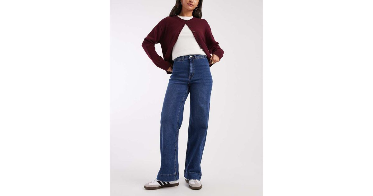 Vero Moda Kayla High Waisted Wide Leg Jeans With Wide Hems in Blue ...