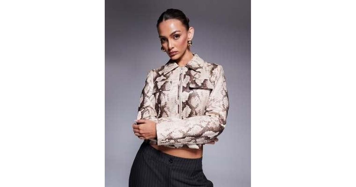 River Island Snake Faux Leather Harrington Jacket in Gray | Lyst