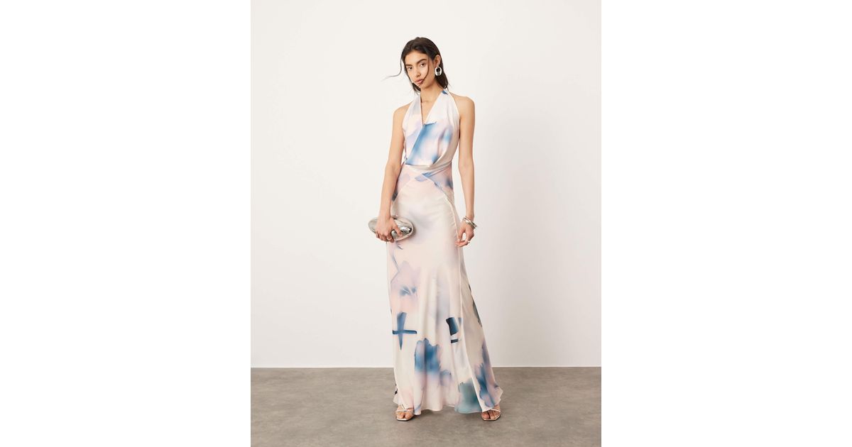 ASOS Sheer Statement Cowl Neck Maxi Dress in Natural | Lyst