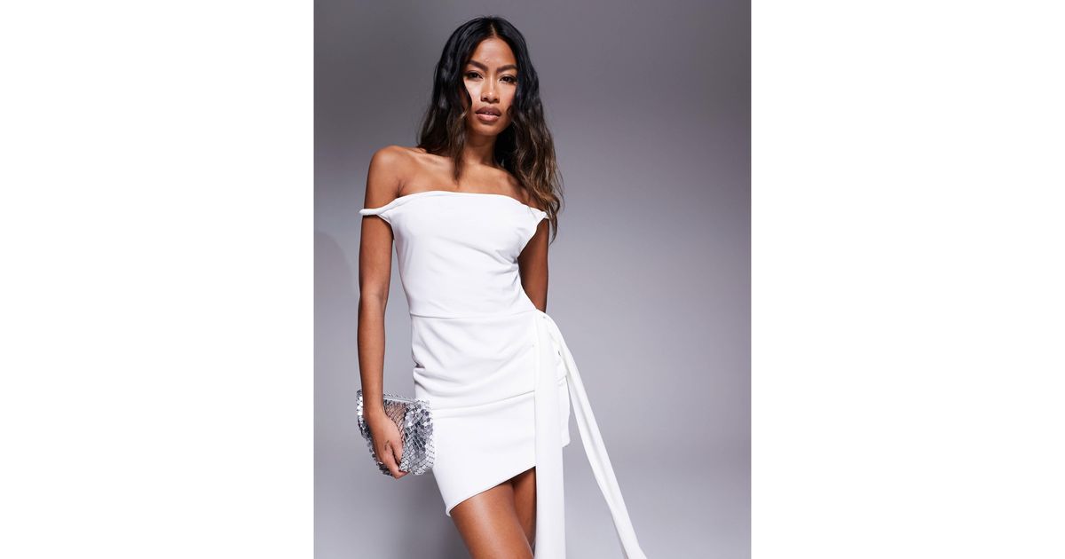 ASOS Twist Off Shoulder Mini Dress With Bow Back Detail Skirt in Purple ...