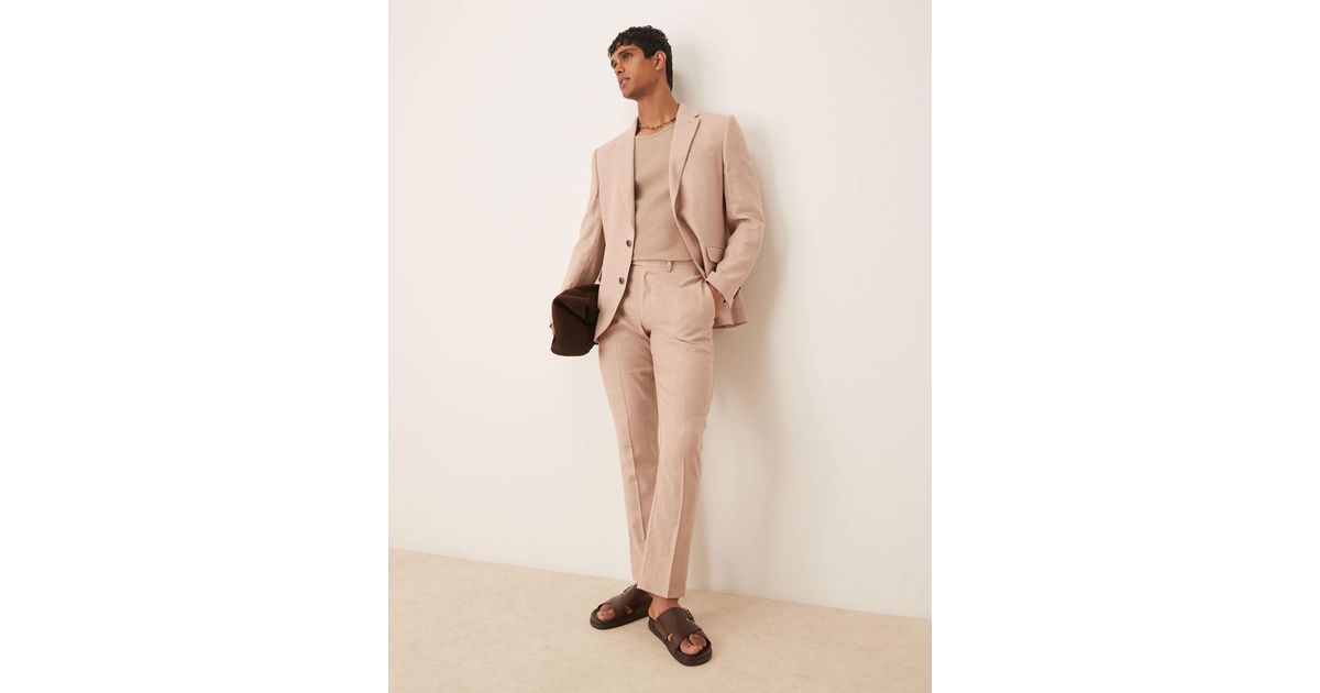 ASOS Slim Linen Herringbone Suit Trousers in Natural for Men | Lyst
