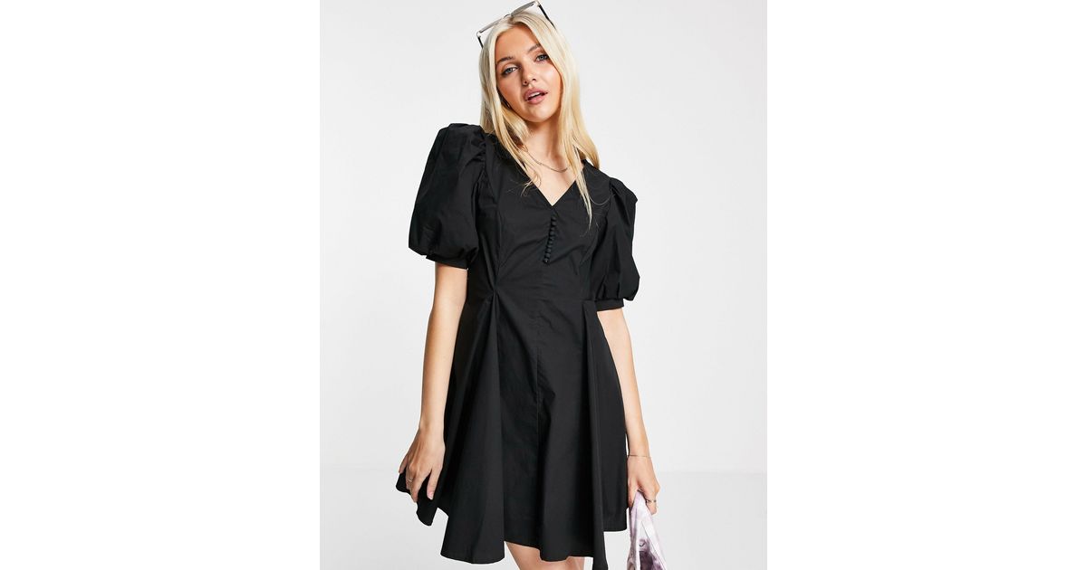 Urban Revivo Cotton Puff Sleeve Mini Dress In Black Lyst Canada