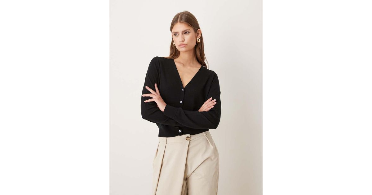 Mango Capsule 100% Wool V Neck Cardigan in Black | Lyst UK