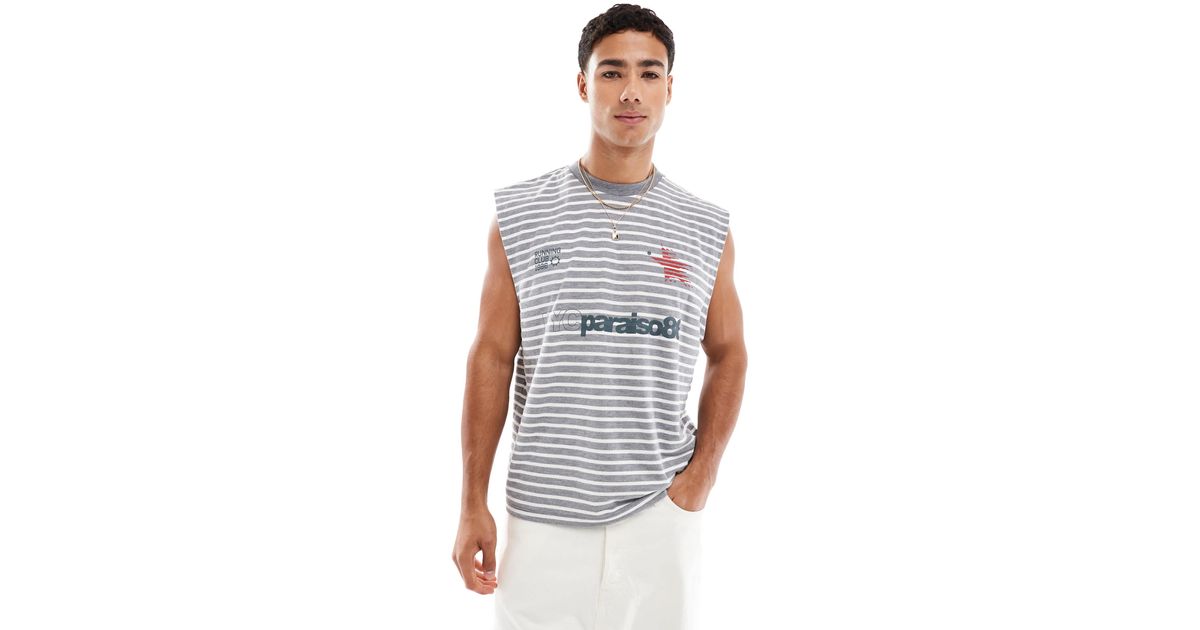 ASOS Oversized Boxy Striped Tank With Front Chest Print in White for ...