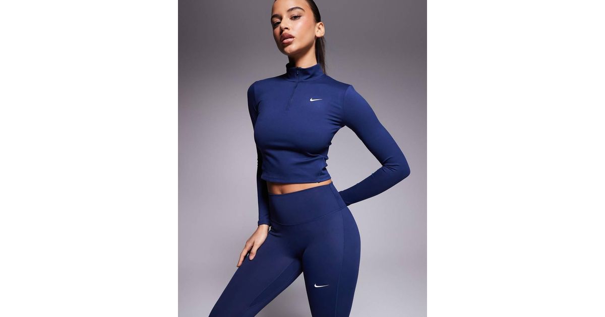 Nike Nike One Training Half Zip Fitted Long Sleeve Top in Blue | Lyst UK
