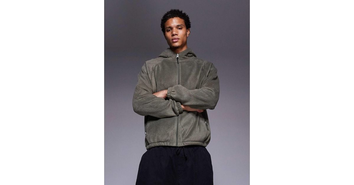 ASOS Relaxed Zip-through Funnel Neck Fleece Hoodie in Gray for Men | Lyst