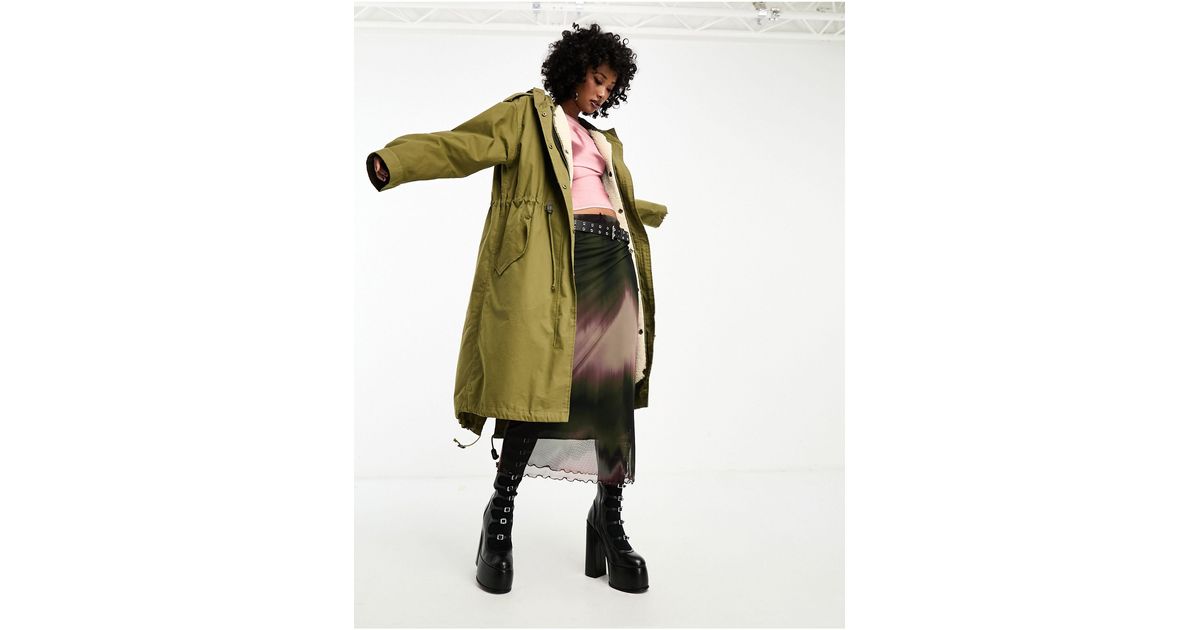 ASOS Parka With Detachable Borg Lining in Green | Lyst