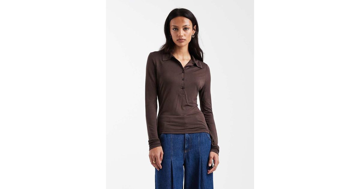 ASOS Soft Semi Sheer Long Sleeve Shirt in Brown | Lyst UK