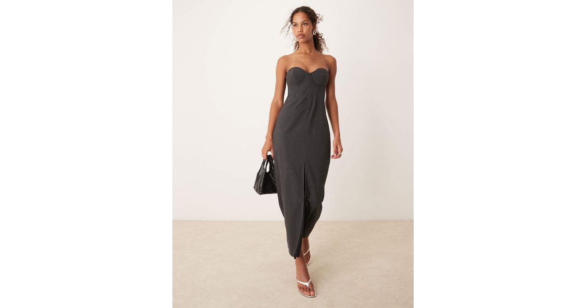 ASOS Corset Detail Bandeau Midaxi Dress With Front Split in Natural | Lyst