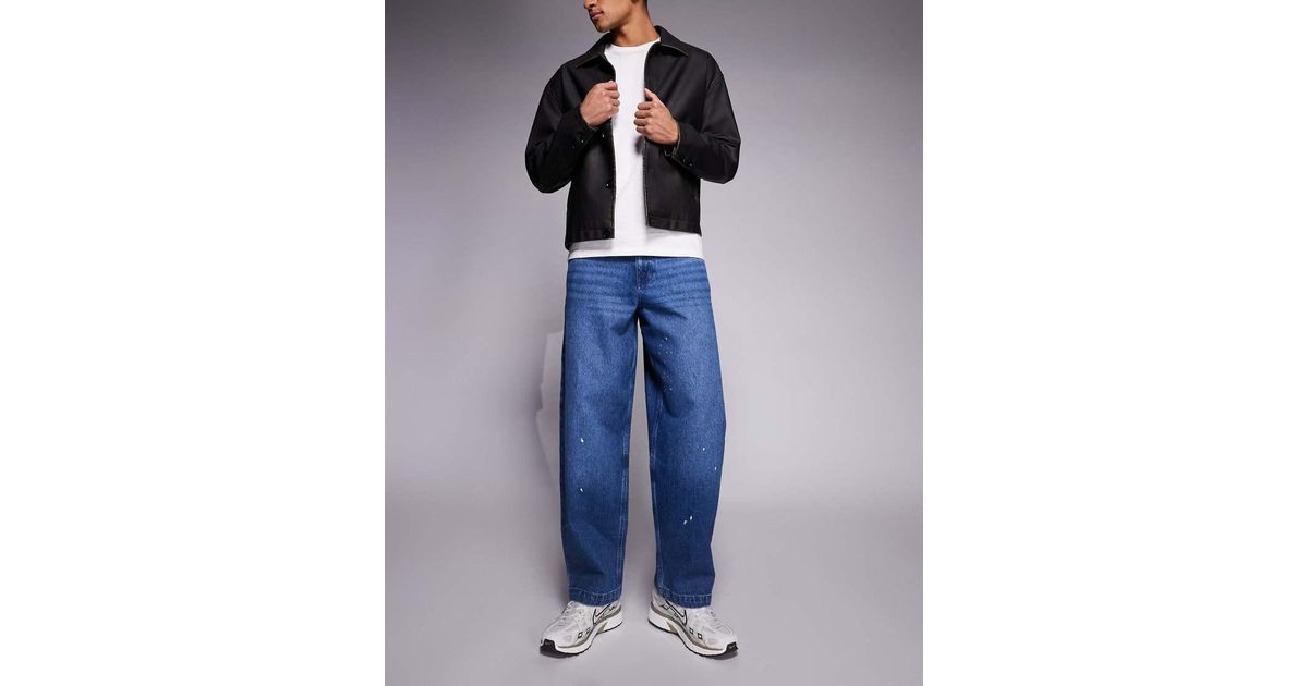 ASOS Loose Straight Midwash Jean With Paint Splatter in Blue for Men ...
