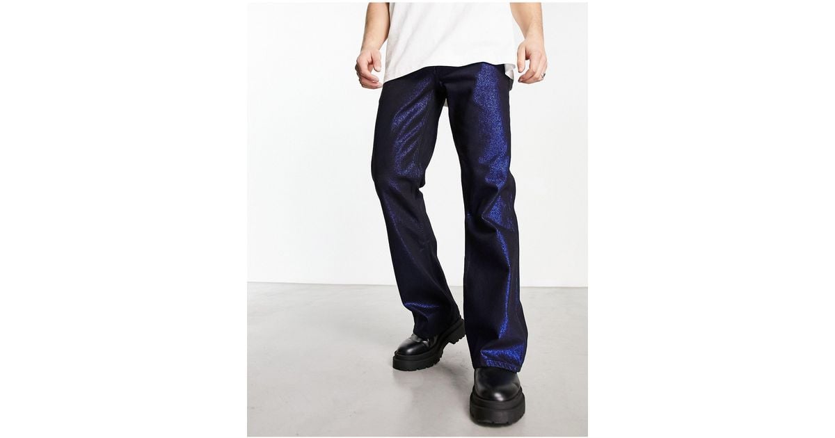 ASOS Retro Bootcut Metallic Jeans in Blue for Men | Lyst