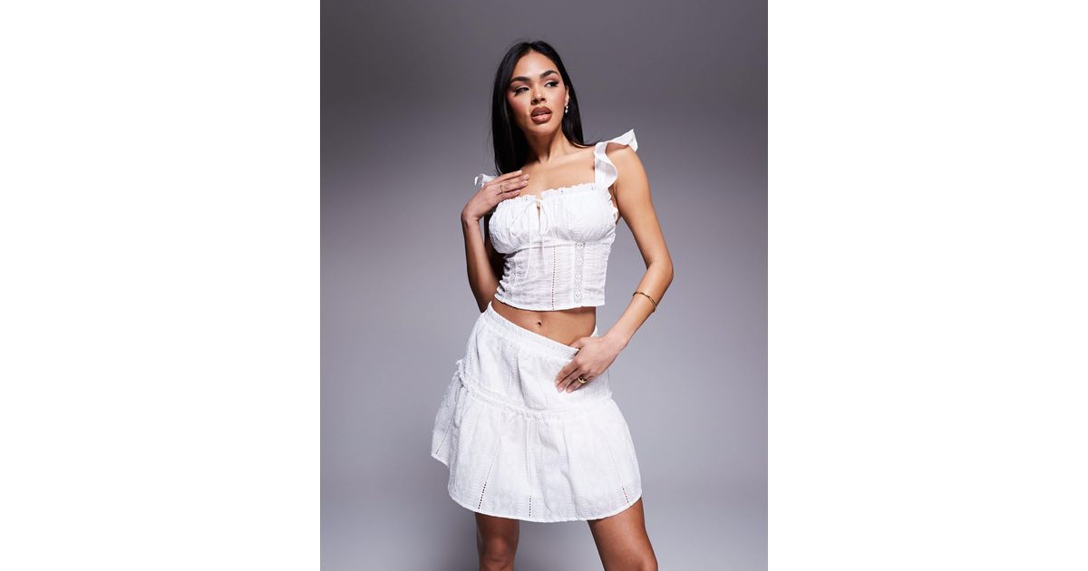 Love Triangle Broderie Tiered Mini Skirt in Gray | Lyst