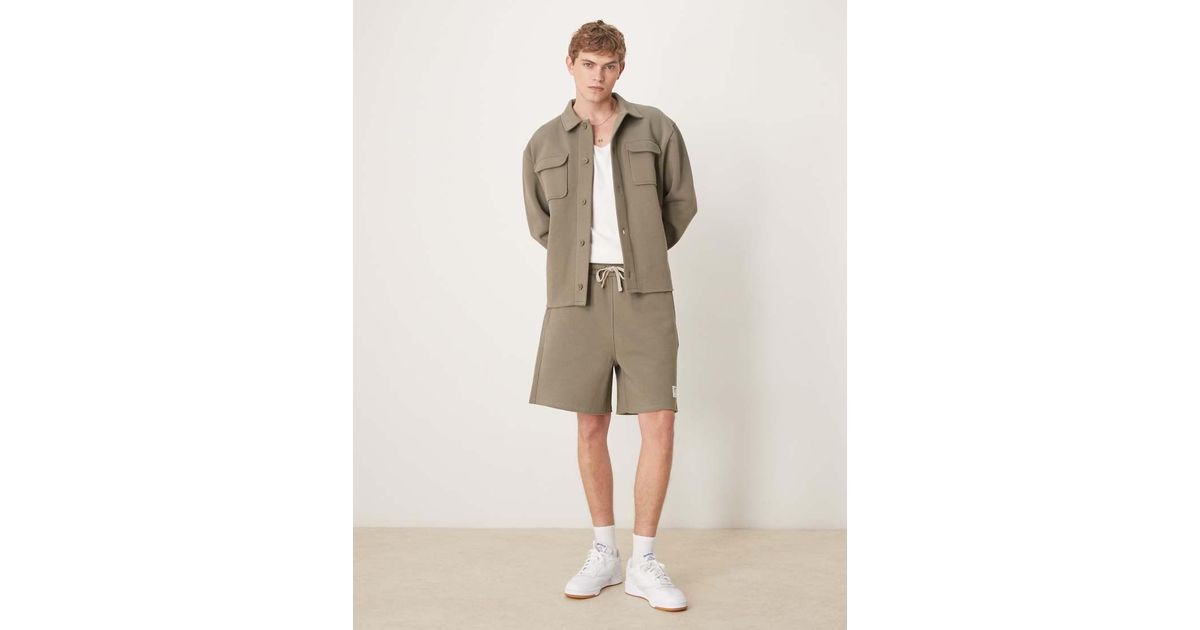 ASOS Oversized Co-ord Short With Woven Patch And Raw Edge in Natural ...