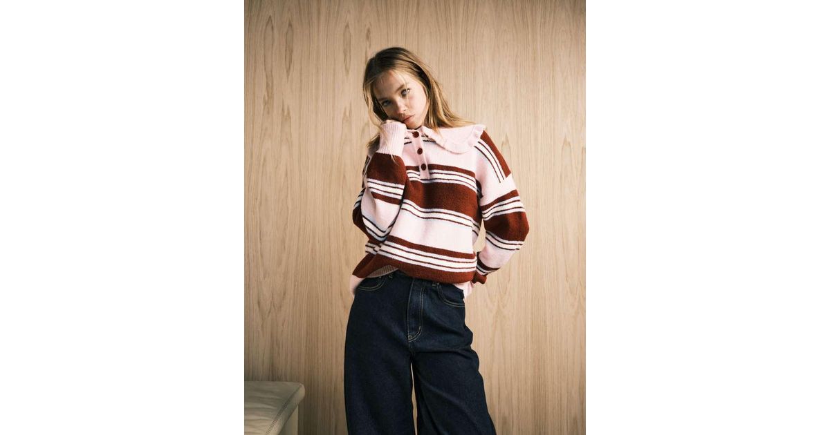 Neon Rose Oversized Collared Striped Polo in Blue | Lyst UK