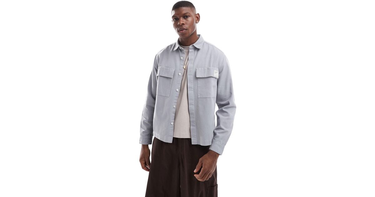 ASOS Boxy Overshirt With Badge Detail in Gray for Men | Lyst