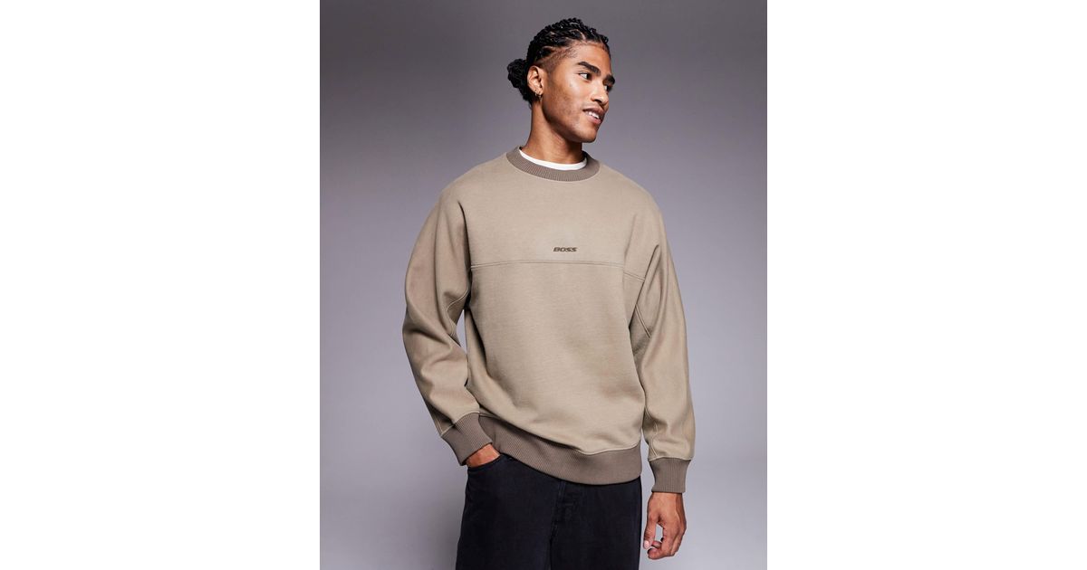 BOSS Relaxed Fit Central Logo Heavyweight Sweatshirt in Gray for Men | Lyst