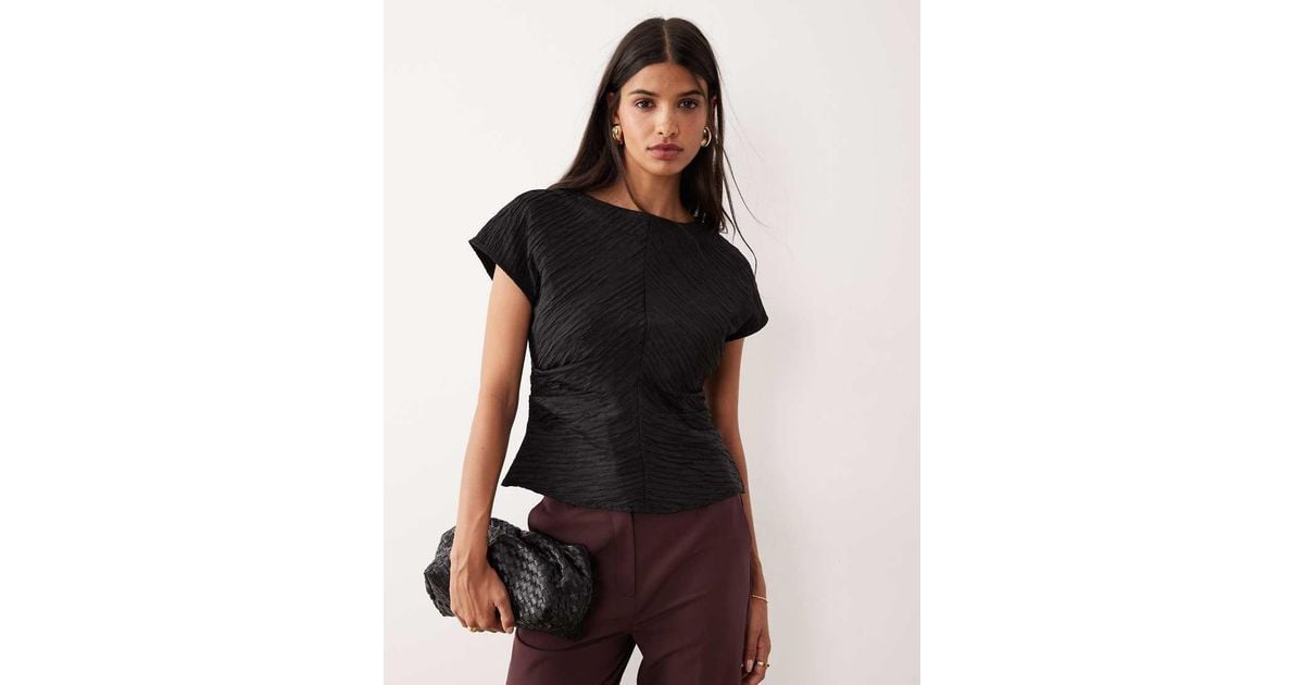 Aware Structured Pleated Boat Neck Top in Black | Lyst UK