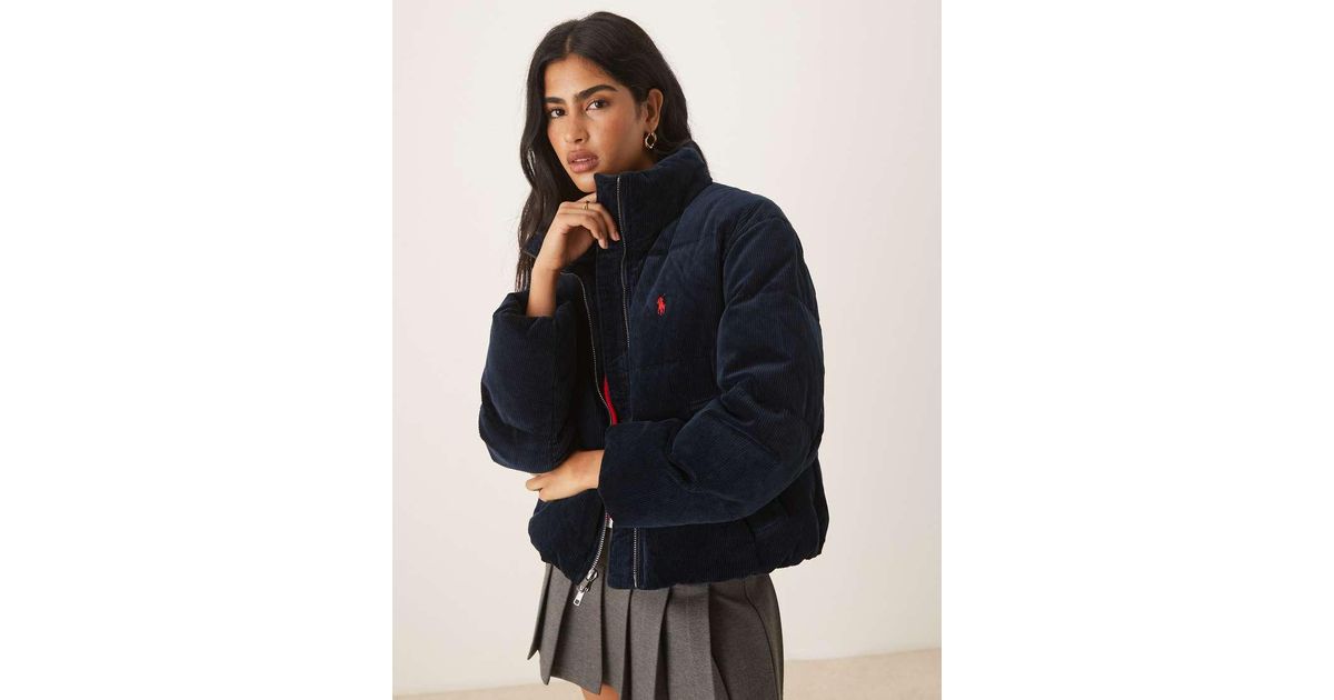 Polo Ralph Lauren Cord Icon Logo Puffer Jacket in Blue | Lyst UK