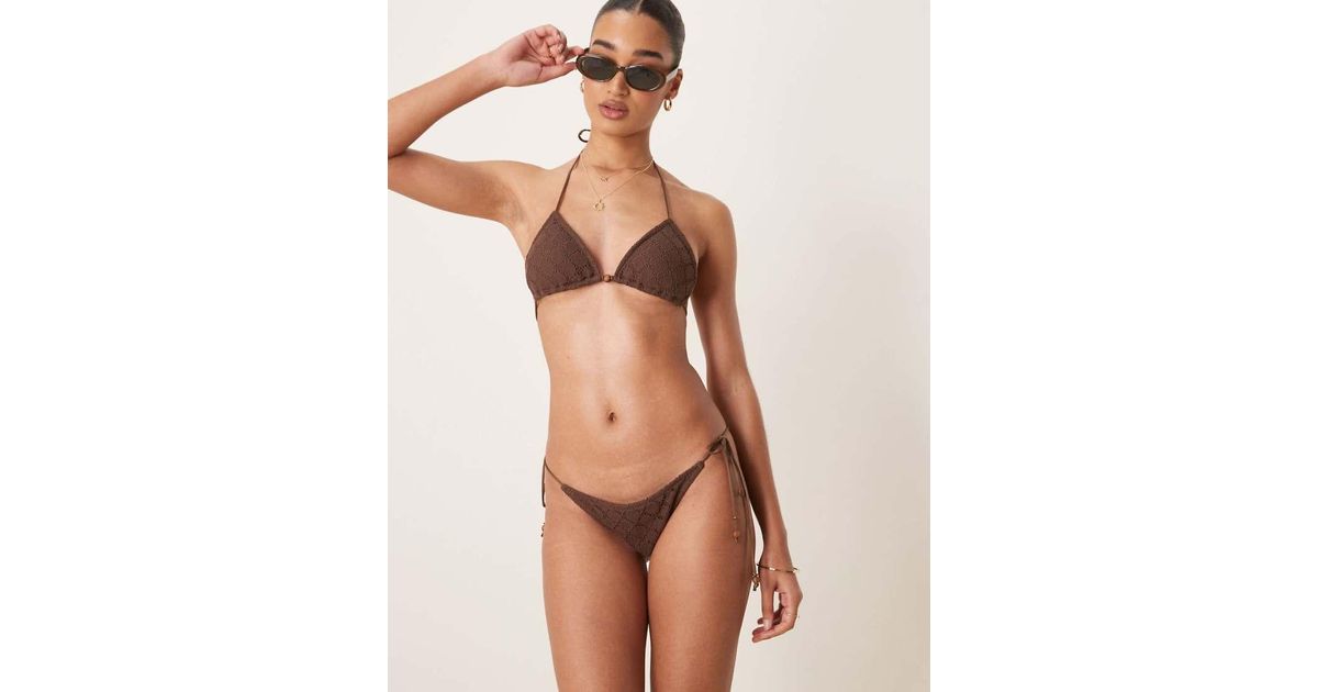 Stradivarius Tie Side Crochet Bikini Bottom in Natural | Lyst UK