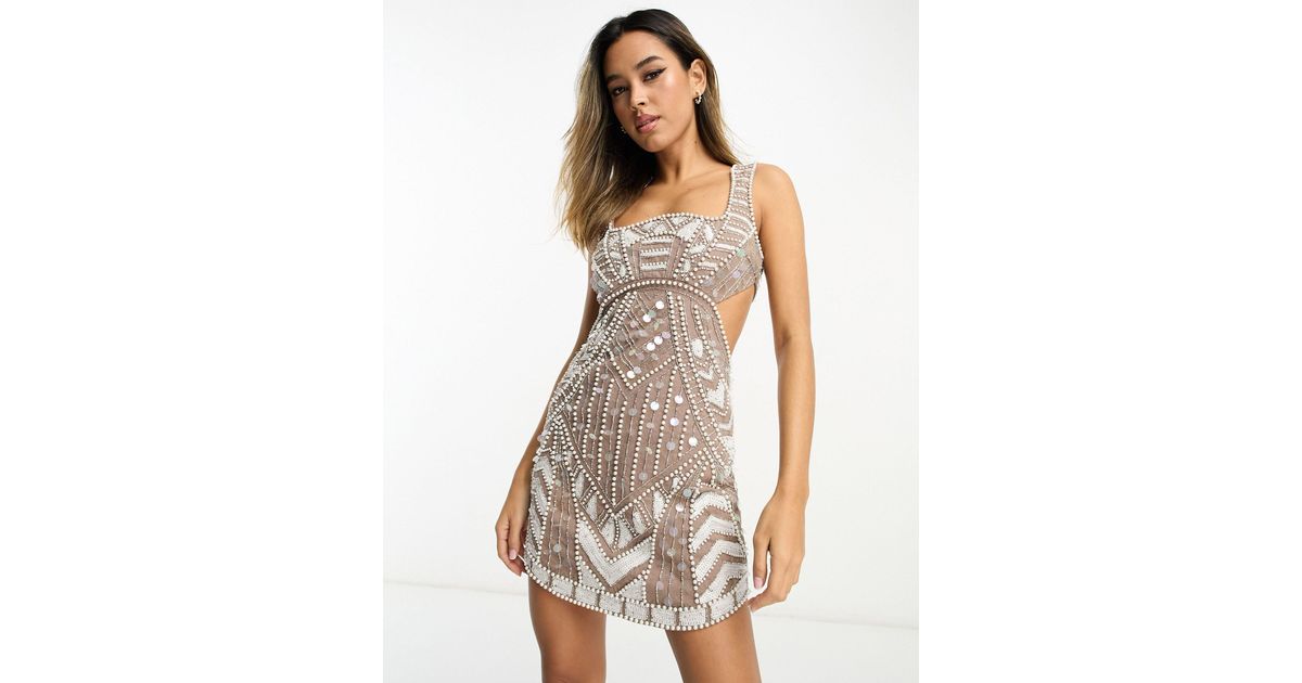 ASOS Pearl Embellished Twill Mini Dress With Curve Bust Detail in White ...