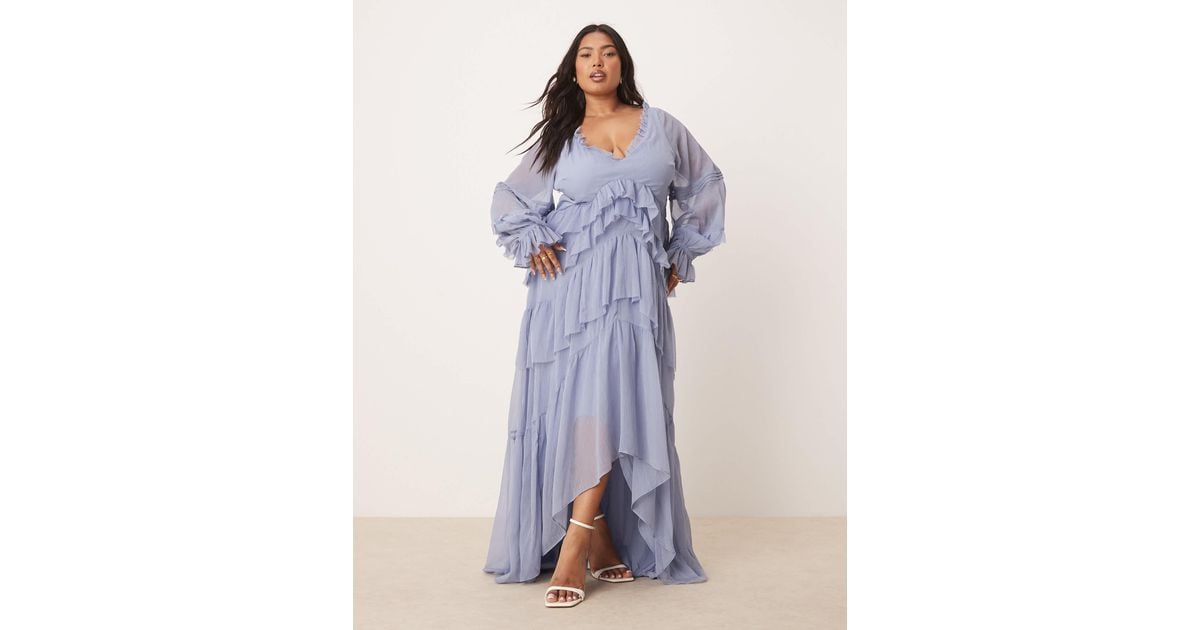 ASOS Asos Design Curve V Front Tiered Ruffle Maxi Dress With Hi Low Hem ...