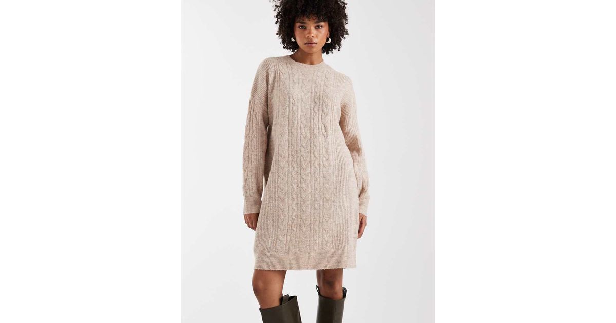 Pieces Cable Knitted Mini Dress in Natural | Lyst UK