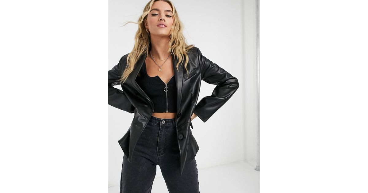 Bershka Oversized Faux Leather Blazer in Black | Lyst UK