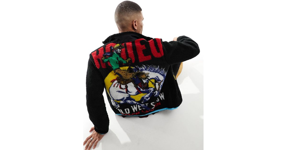 Polo Ralph Lauren Rodeo Print Borg Jacket in Black for Men | Lyst UK