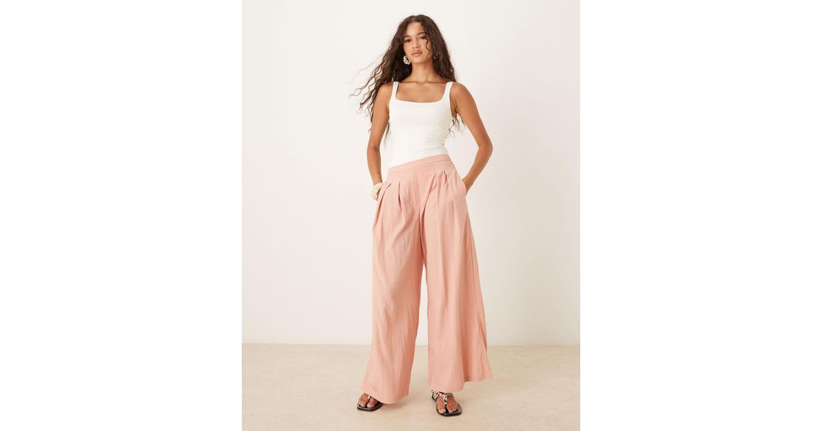 Mango Light Weight Wide Leg Trousers in Pink | Lyst