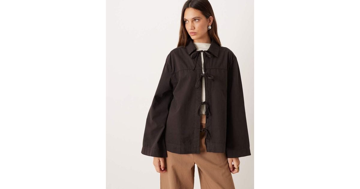 ASOS Oversized A-line Jacket With Tie Front in Black | Lyst UK