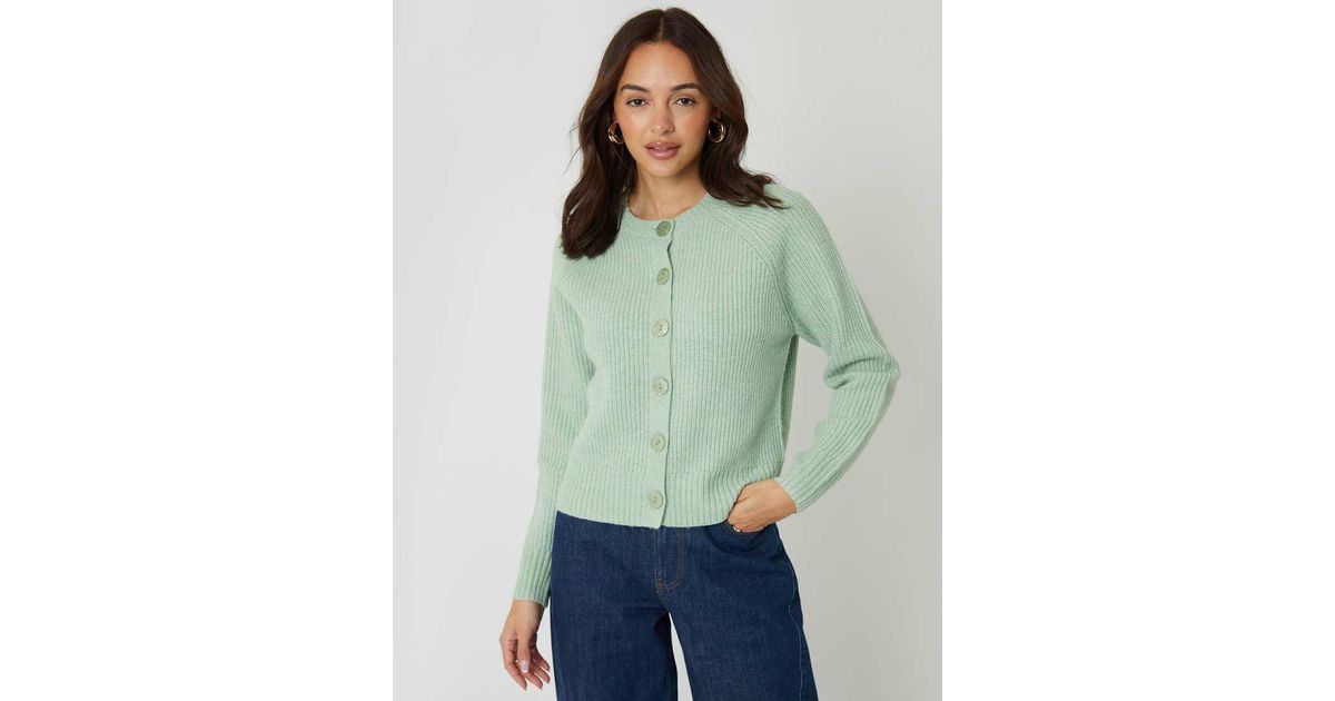 Threadbare Chunky Knit Button Up Cardigan in Green | Lyst UK