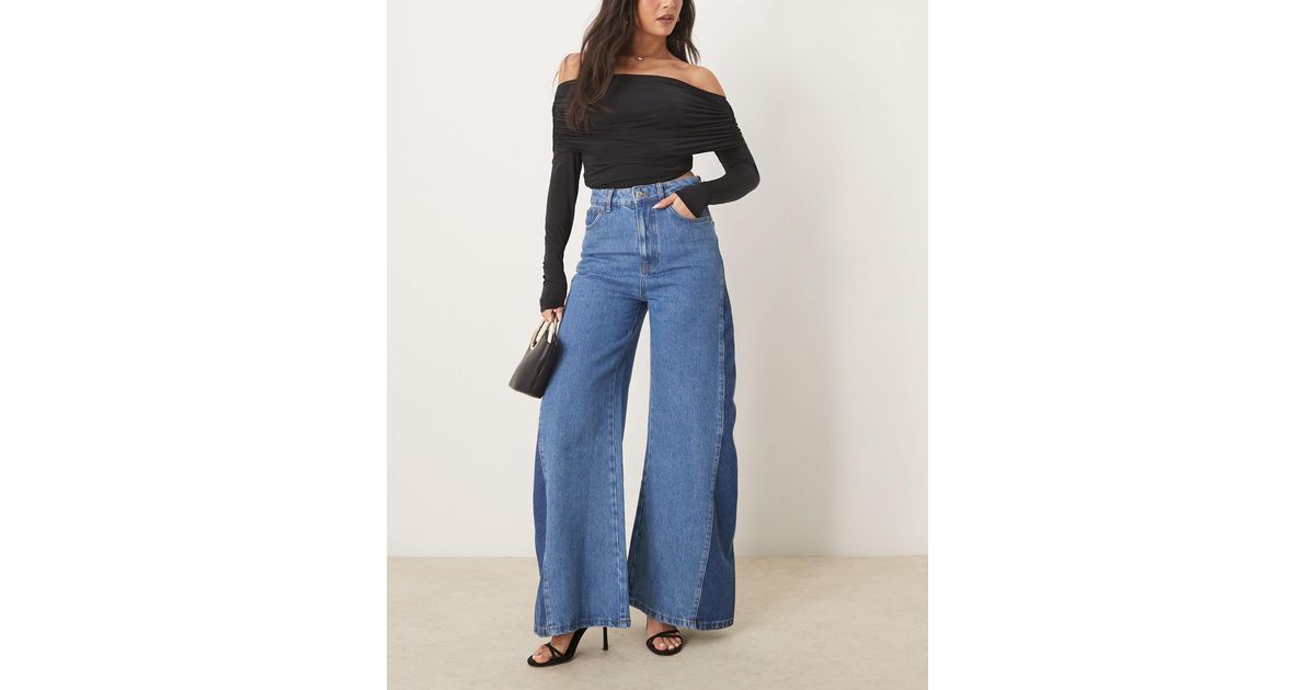 ASOS Flared Jean With Two-tone Panels in Blue | Lyst