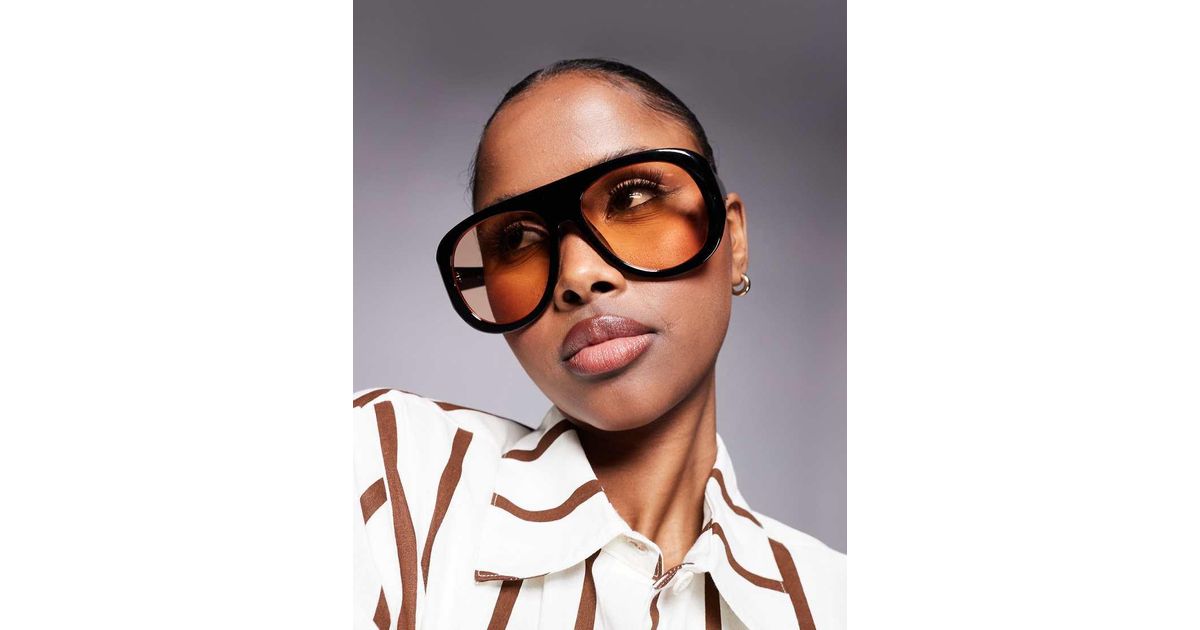 Kaiia Exclusive Chunky Orange Lens Aviator Sunglasses in Black | Lyst UK