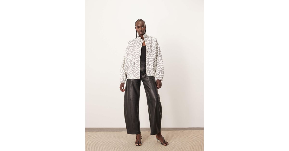 ARRANGE Denim Bomber Jacket With Seam Detail in Natural | Lyst