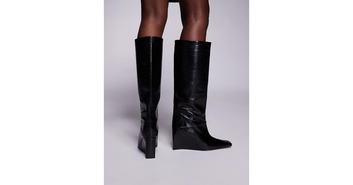 ASOS Clarissa Premium Leather Wedge Pull On Boots With Chisel Toes in ...