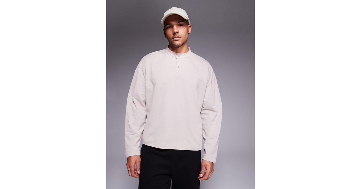 ASOS Heavyweight Oversized Boxy Drop Shoulder Henley 240gsm in Gray for ...
