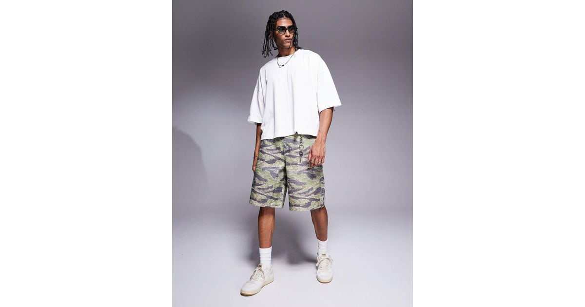 ASOS Long Length Jorts With Carpenter Detailing in Gray for Men | Lyst