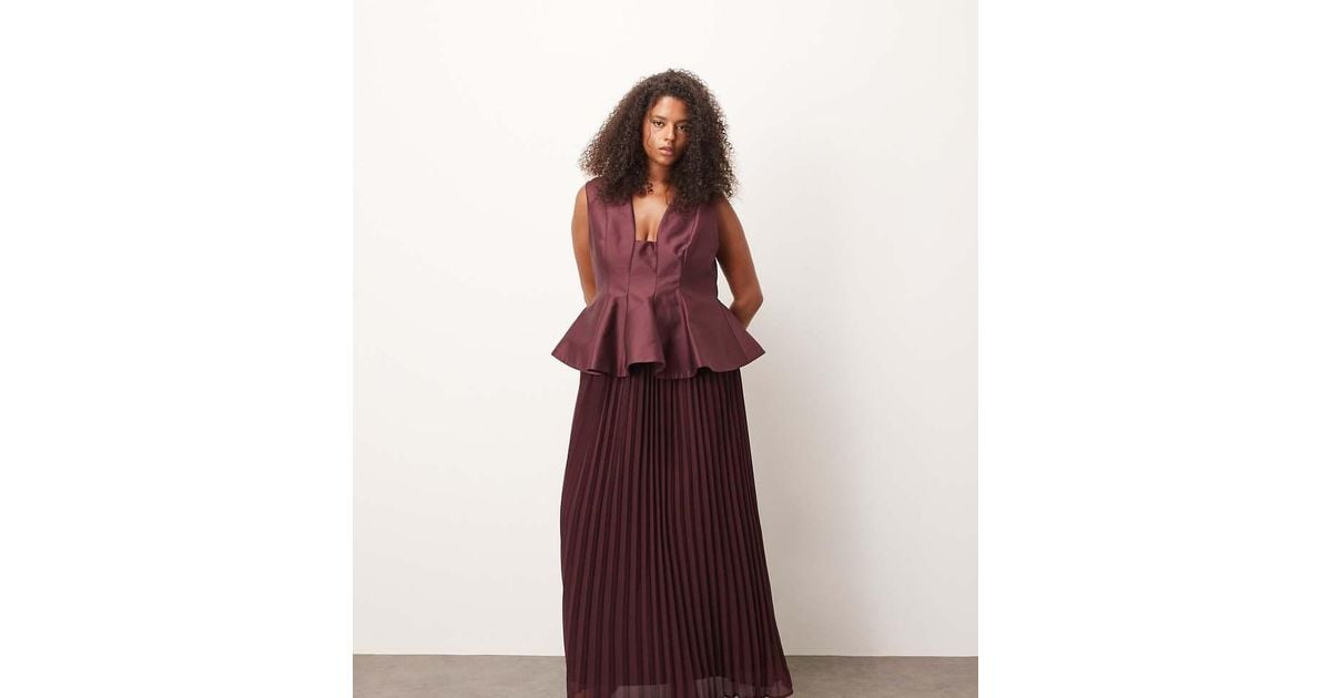 ARRANGE Curve Structured Waisted Maxi Dress With Contrast Pleated Skirt ...